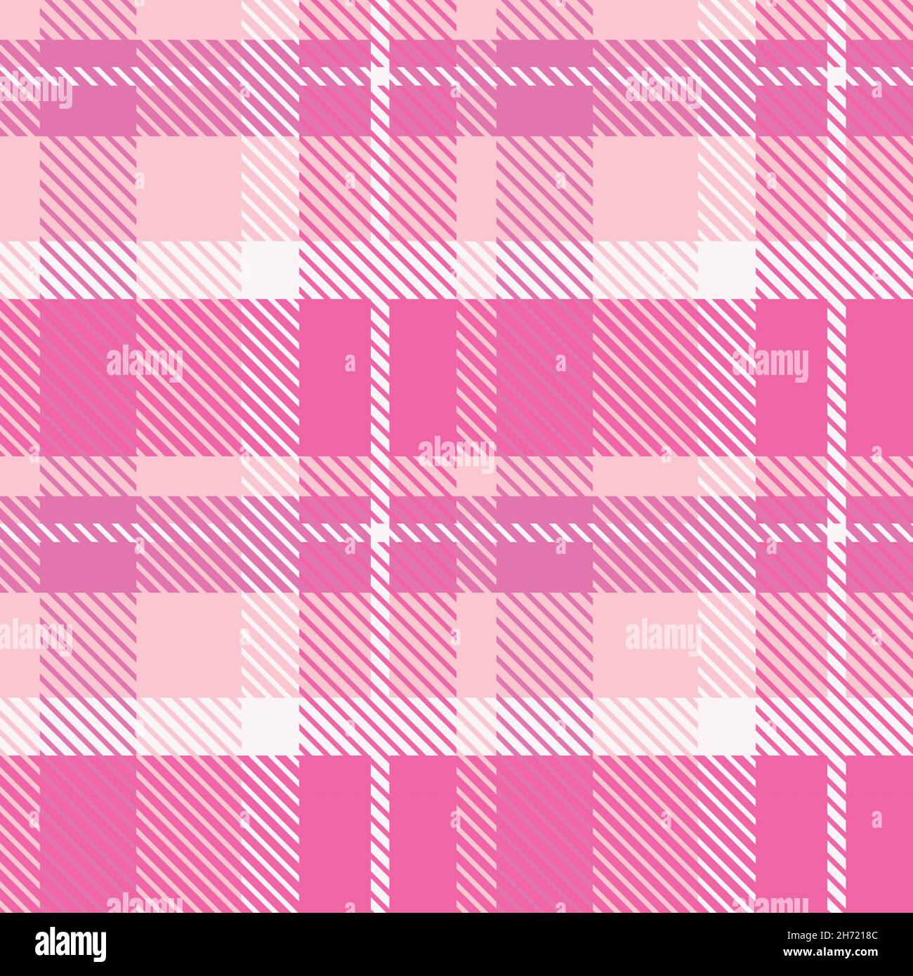 Girly pink seamless plaid vector pattern. Gingham bright color checker ...