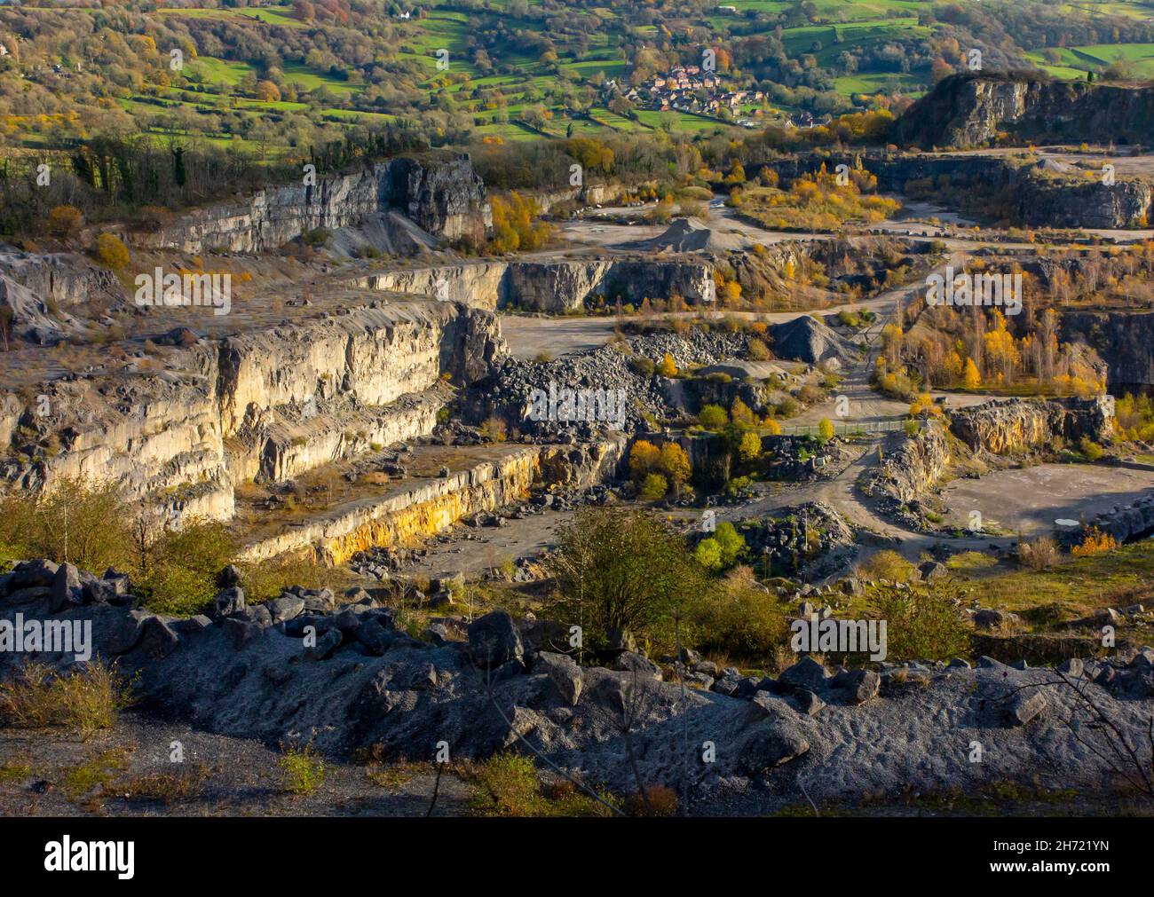 Disused quarry in rural landscape near Wirksworth in the Derbyshire ...
