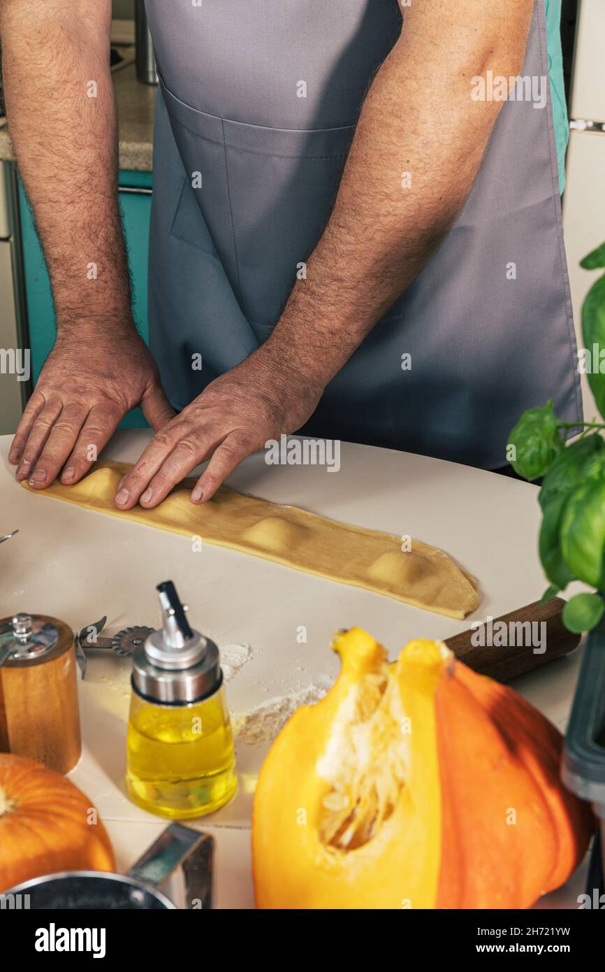 Staying at home and cooking. Homemade Italian pumpkin ricotta ravioli ...
