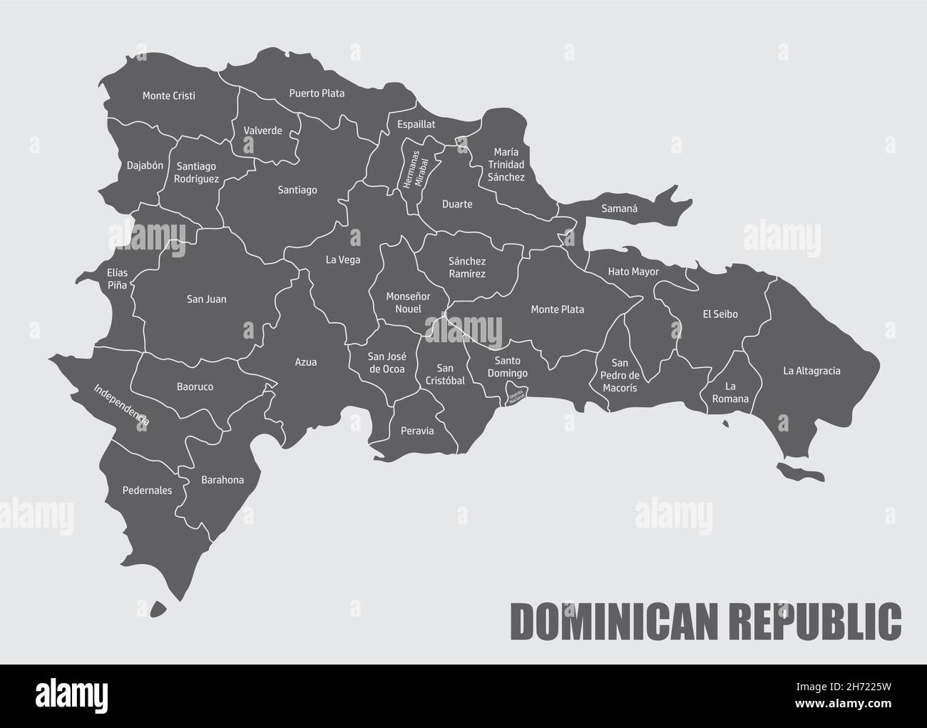 The Dominican Republic administrative map. Isolated map with labels ...
