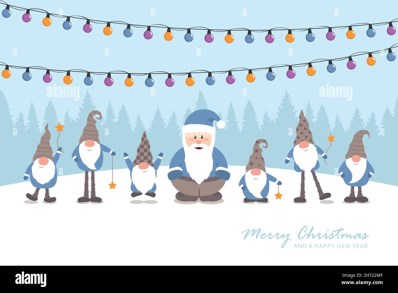 christmas greeting card with cute santa and christmas dwarf Stock ...