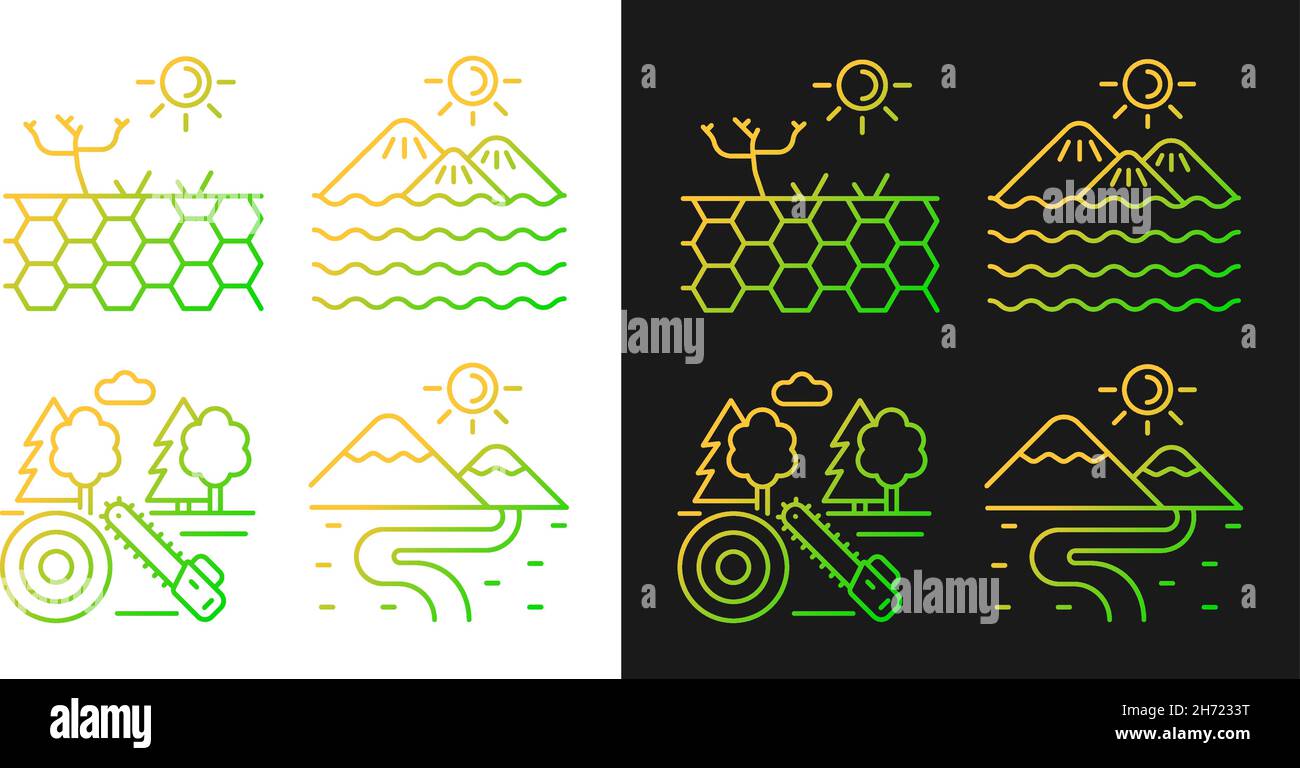 Diverse landforms gradient icons set for dark and light mode Stock ...