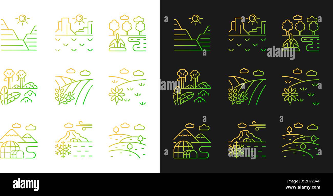 Biomes and landforms gradient icons set for dark and light mode Stock ...