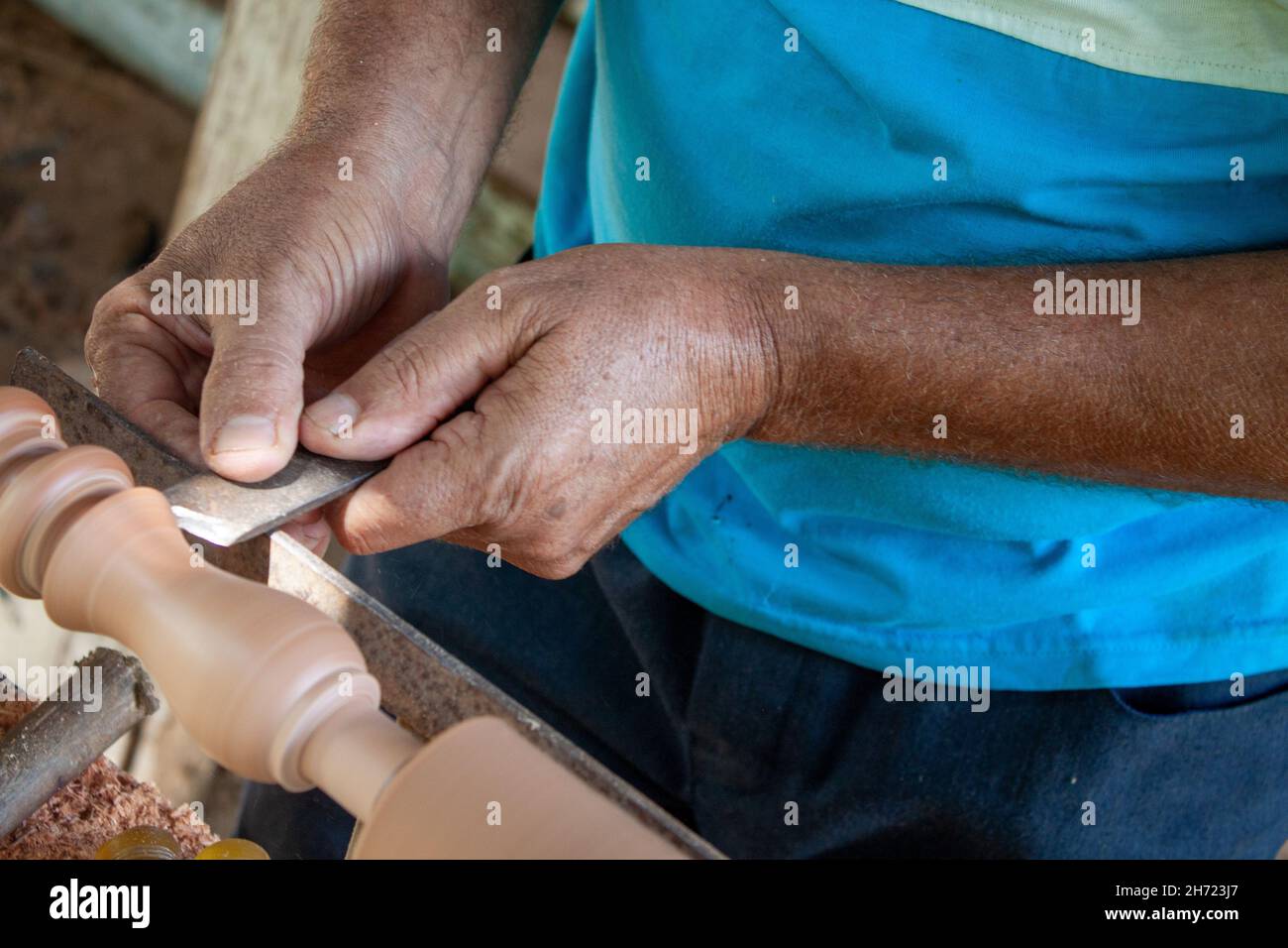 Senior hands turning wood Stock Photo - Alamy