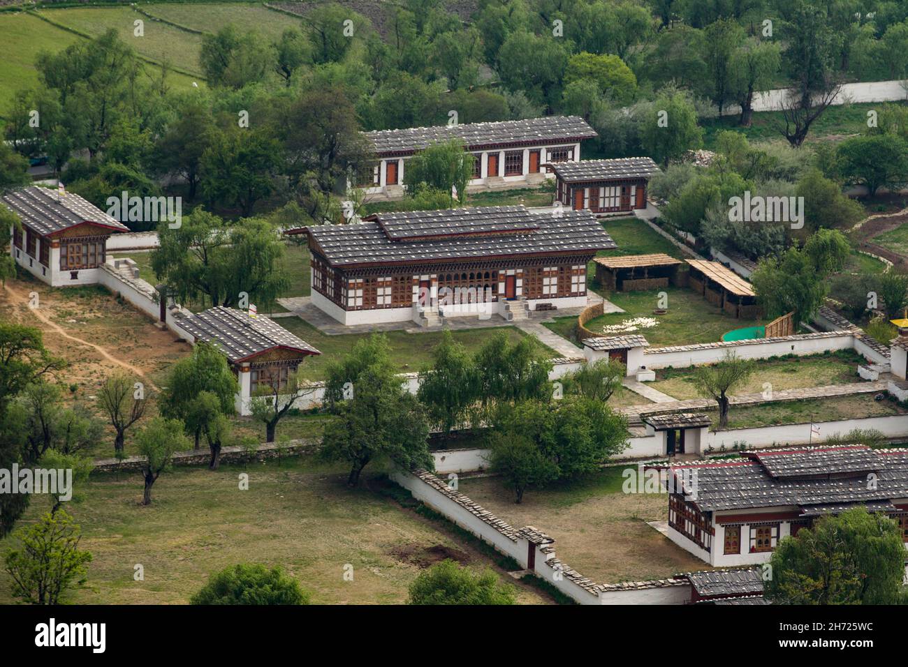 The Ugyen Pelri Palace in Paro, Bhutan, built in the early 1900's, is ...