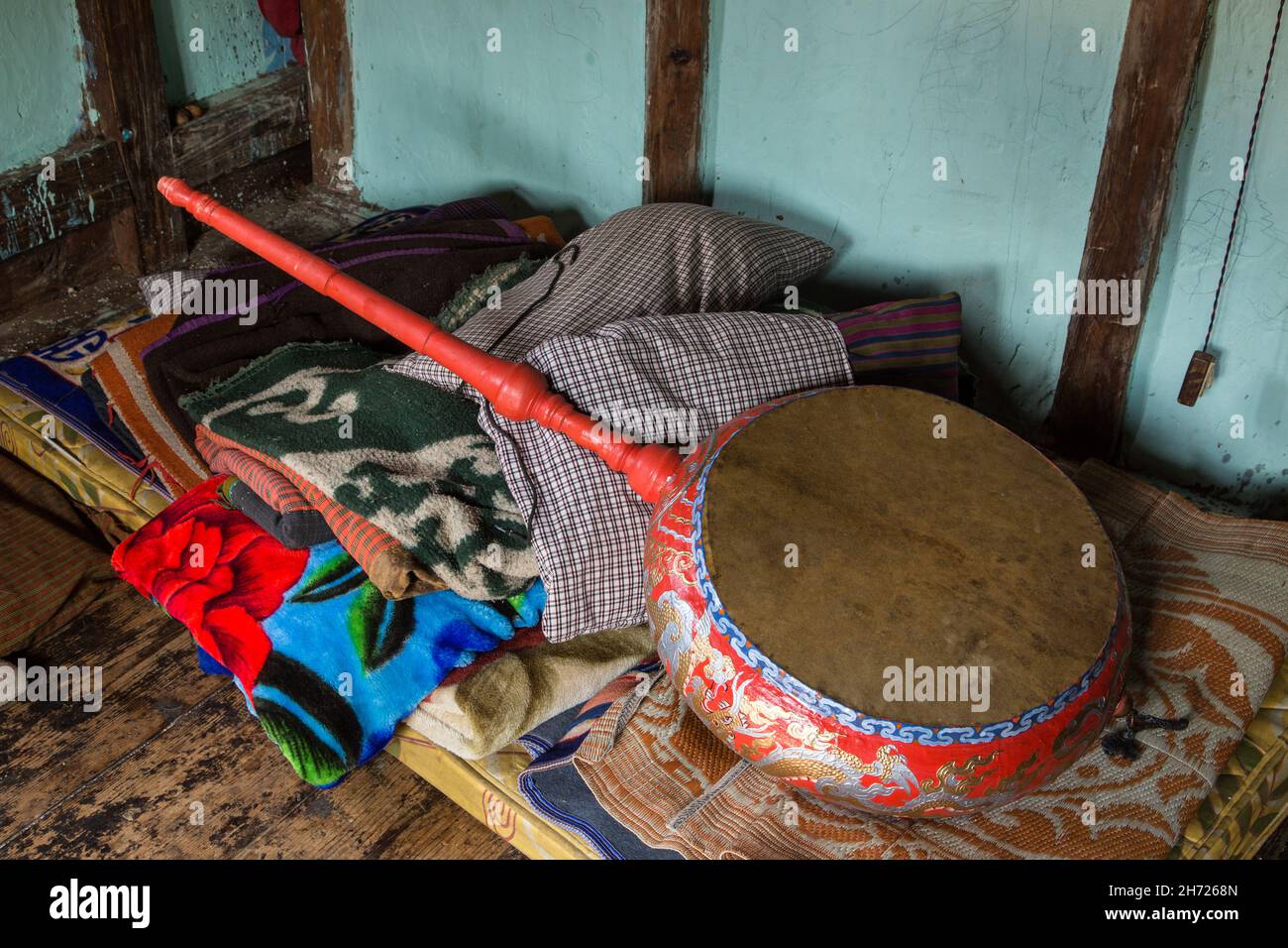 A Tibetan ceremonial Nga drum in a farmhouse in Bhutan Stock Photo - Alamy