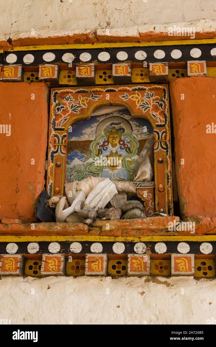 A Buddhist shrine at the Dechen Phodrang Monastery in Thimphu, Bhutan ...
