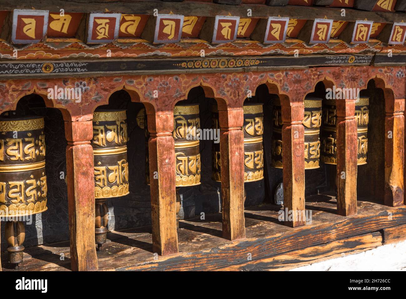 Prayer wheels at the Changangkha Lhakhang Monastery in Thimphu, the ...