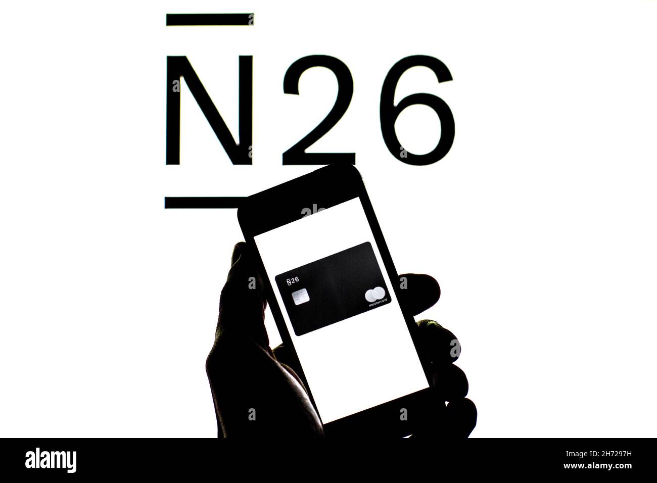In this photo illustration, a N26 Mastercard is seen on a smartphone ...