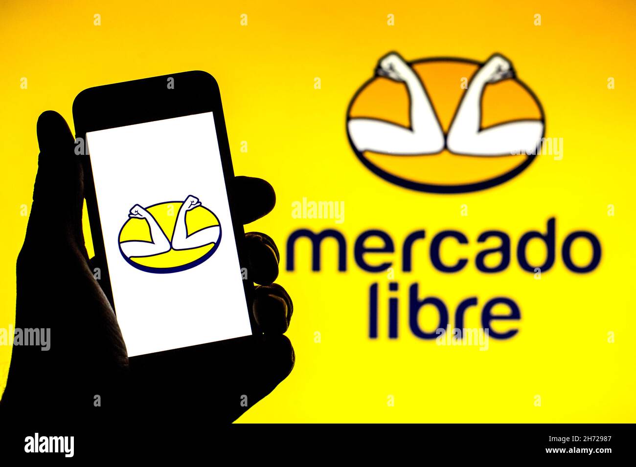 In this photo illustration, a MercadoLibre logo is seen on a smartphone ...
