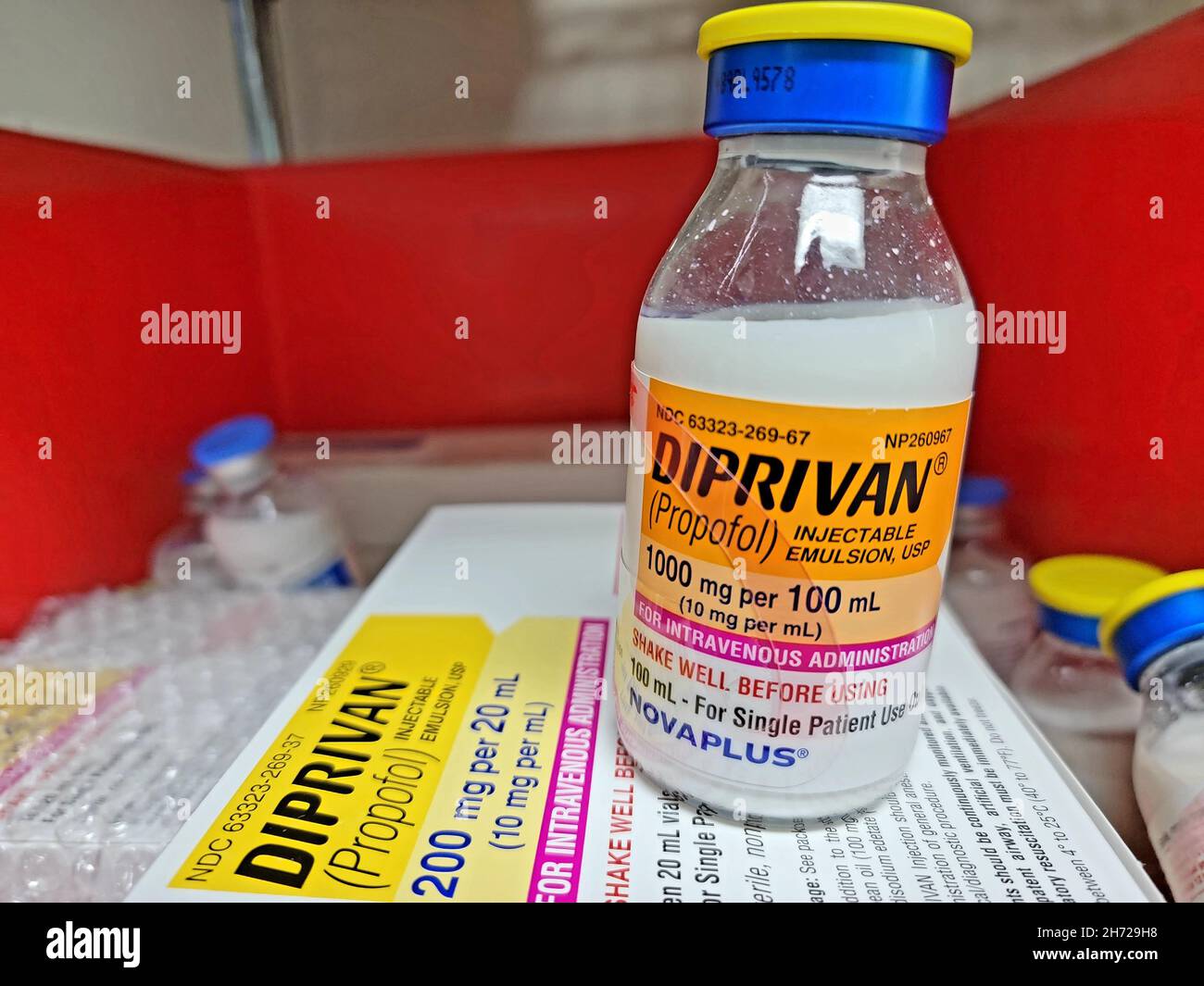 CYPRESS, UNITED STATES - Oct 21, 2021: A closeup of Diprivan vials also ...