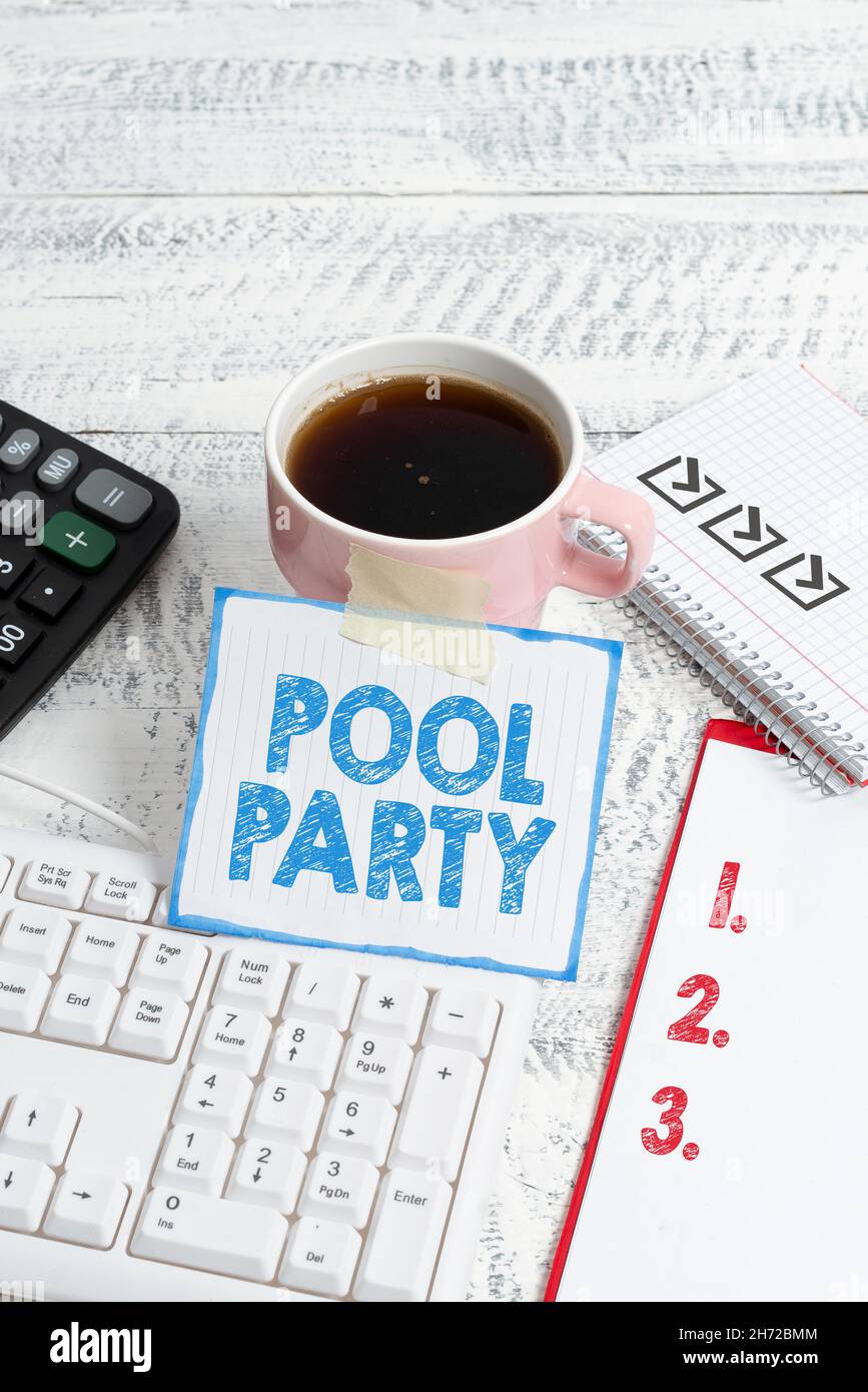 Conceptual display Pool Party. Word for celebration that includes ...