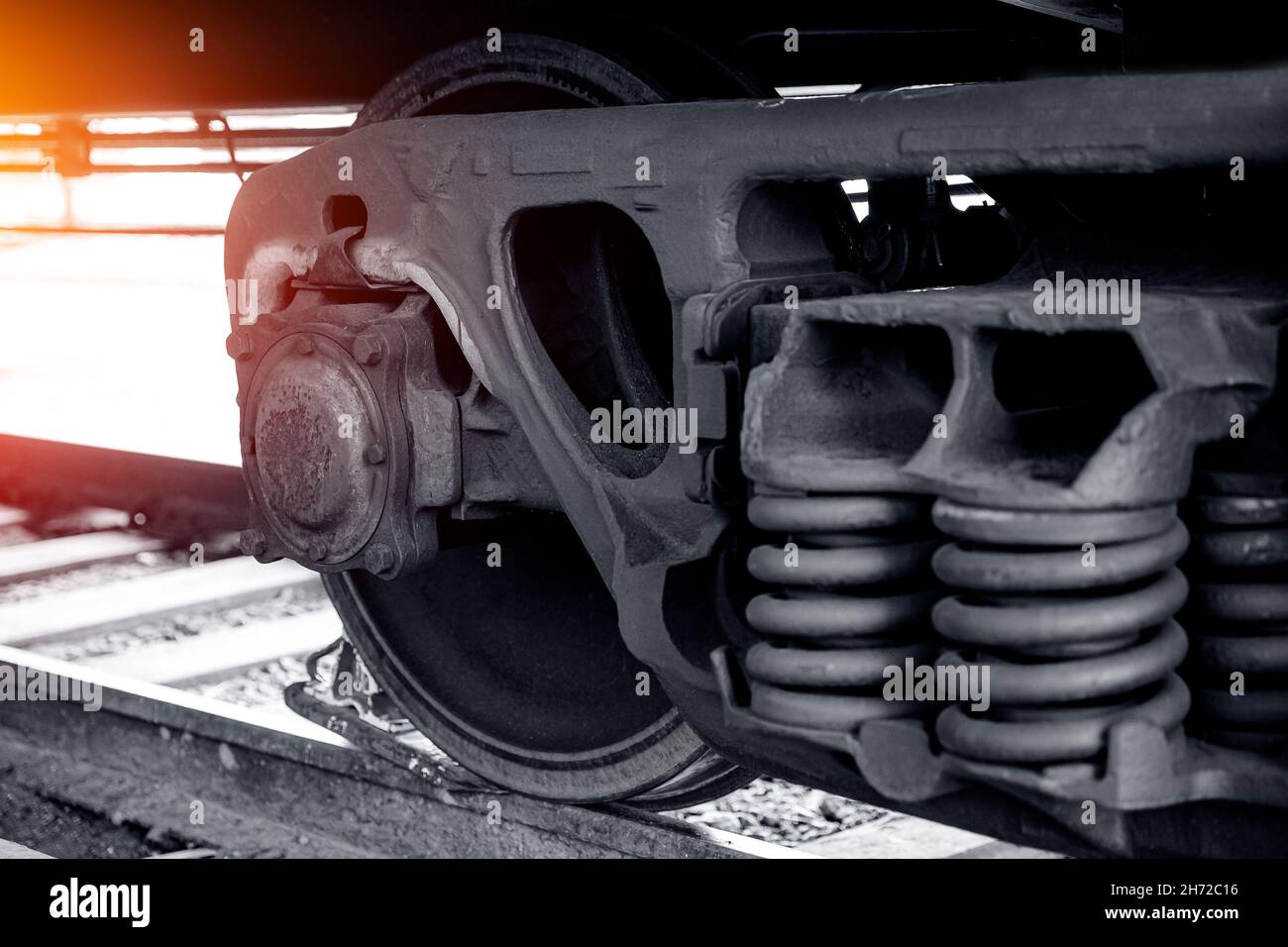 Close up technology industrial rail train wheels monochrome color Stock ...