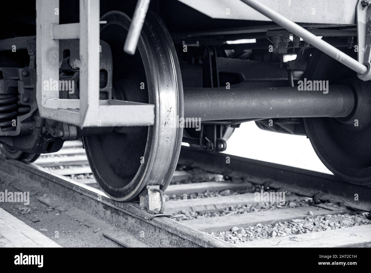 Close up technology industrial rail train wheels monochrome color Stock ...