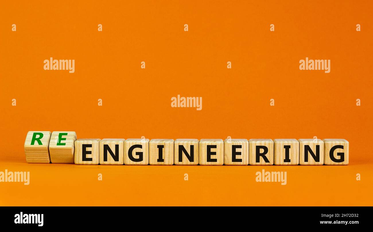 Engineering or reengineering symbol. Turned cubes and changed words ...