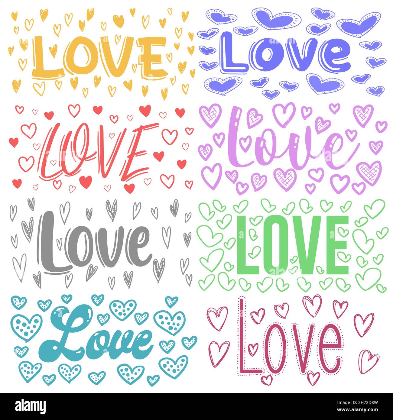 Eight ways to write love. Different styles and colors Stock Vector ...