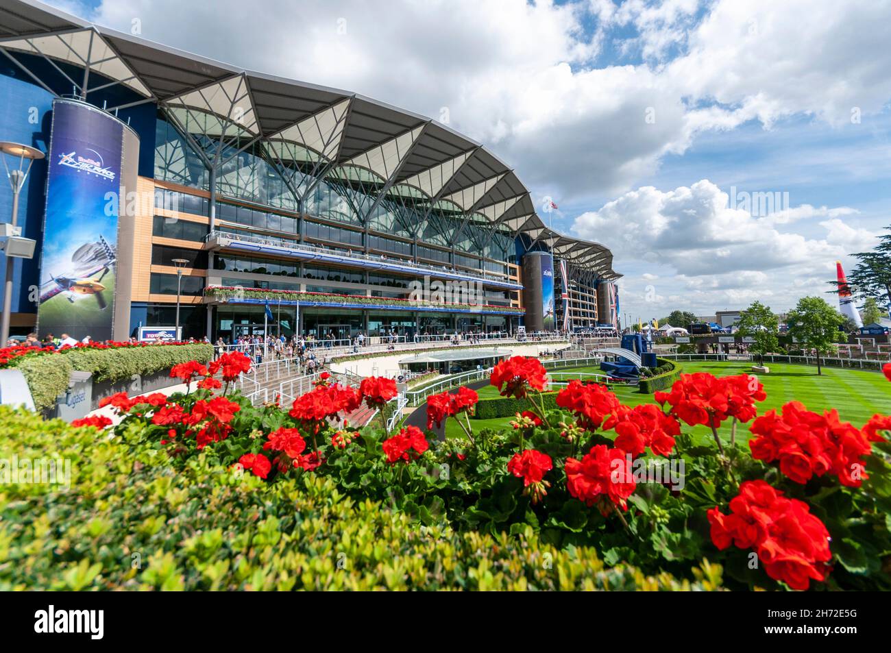 Grandstand at Royal Ascot racecourse, Royal Berkshire, UK, during the ...