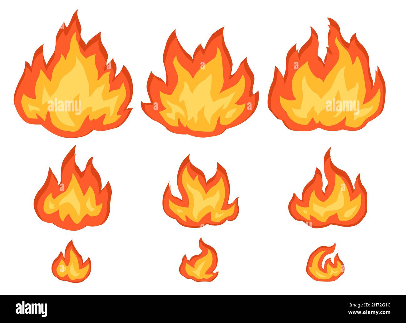 Flame fragments cartoon design element set, isolated color vector ...