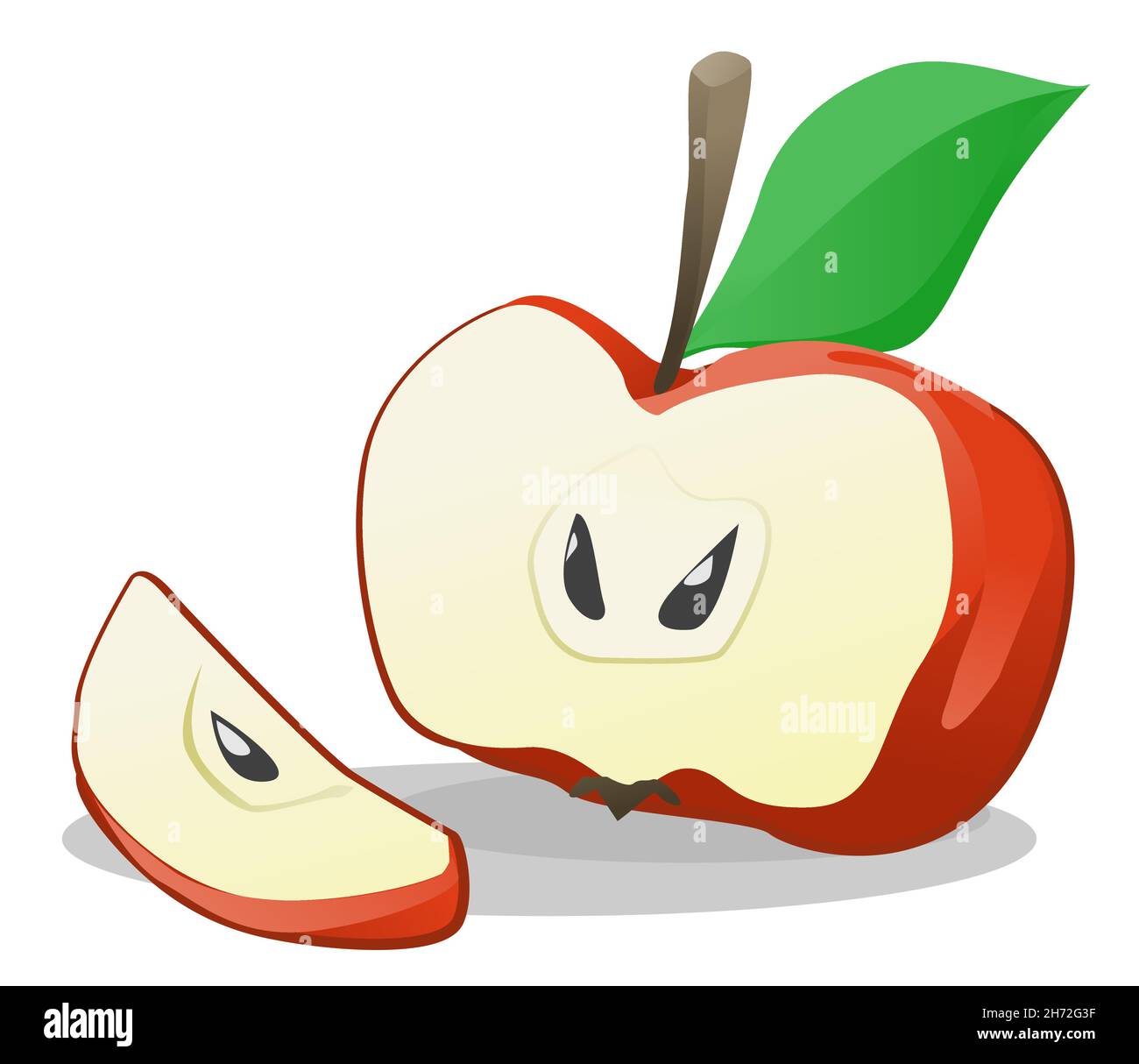 Apple slice fruit cartoon design element, isolated vector, horizontal ...