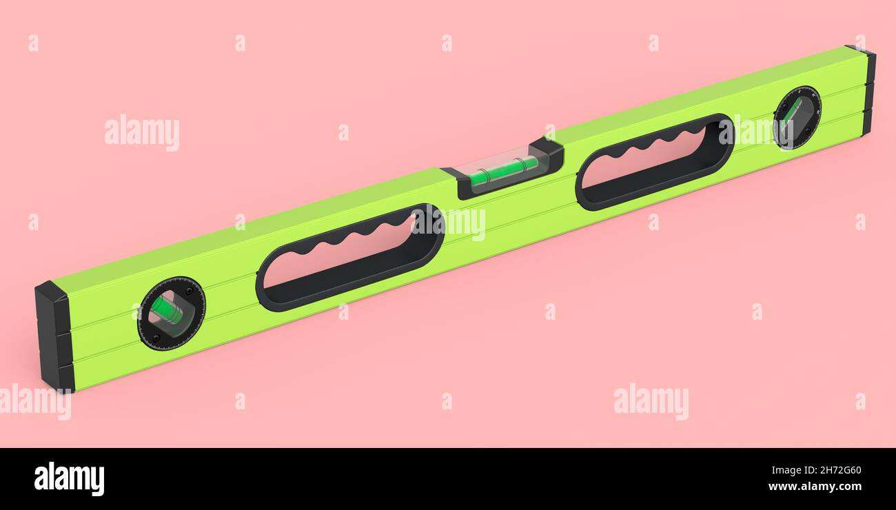 Building spirit level tool on pink background. 3d render and ...