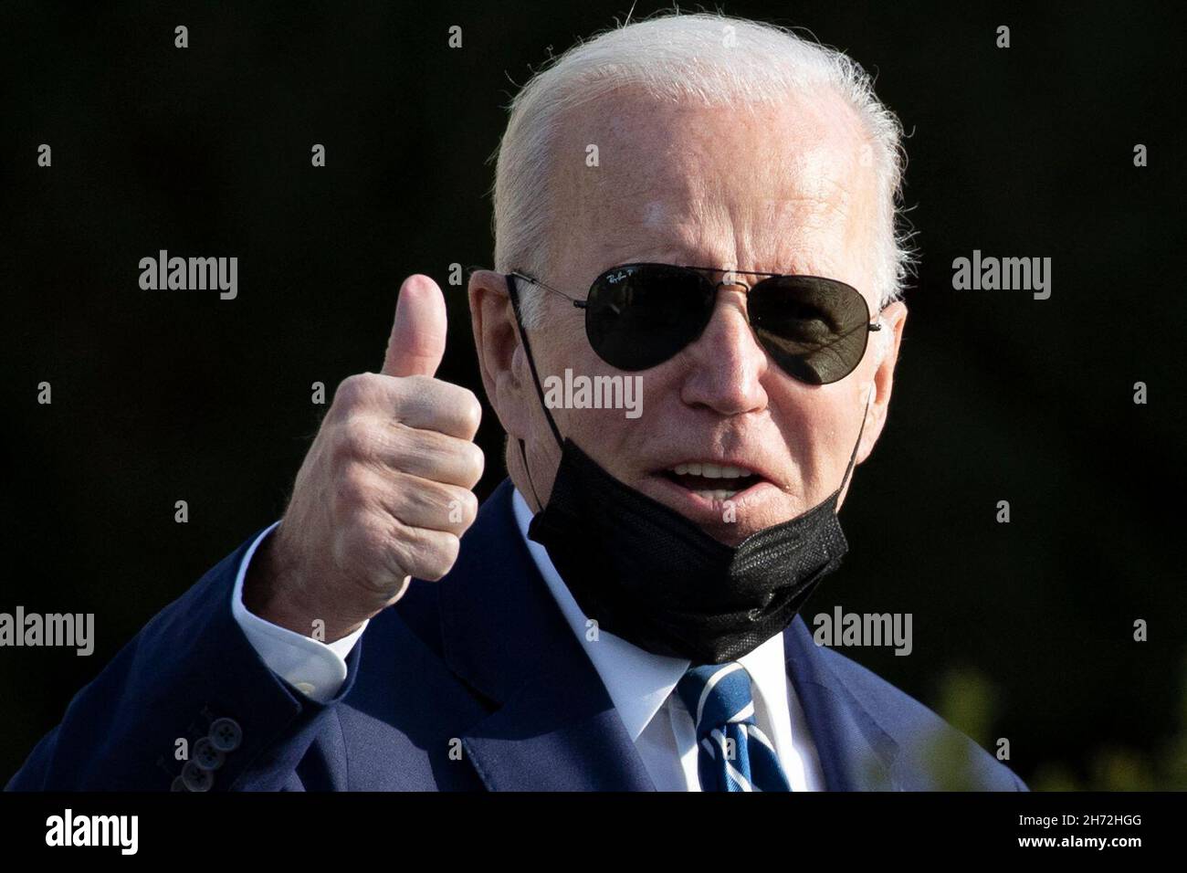 US President Joe Biden gestures upon leaving Walter Reed Medical Center ...