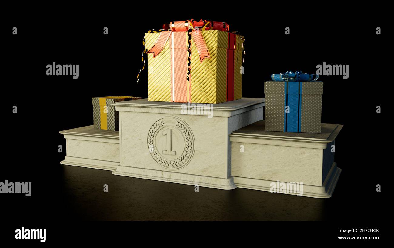winners pedestal with giftboxes - big prize concept, isolated - object ...