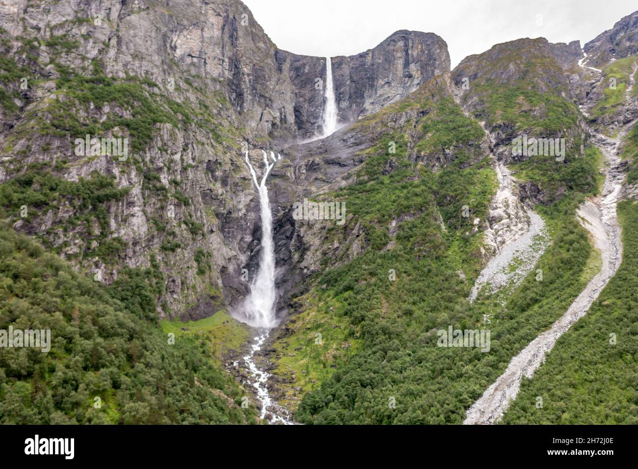 Panoramic aerial view of waterfall Mardalsfossen, one of the highest ...