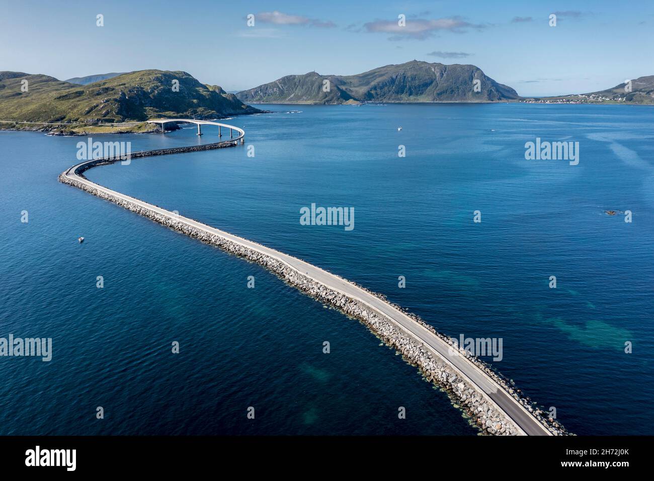 Aerial view of bridge connecting islands at the norwegian coast, Norway ...