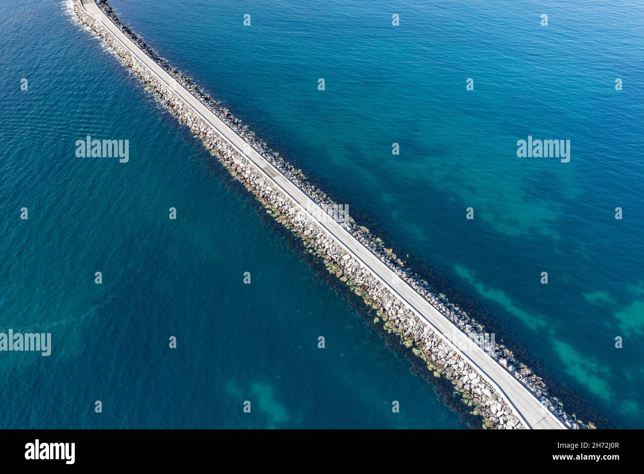 Aerial view, detail of bridge connecting islands at the norwegian coast ...