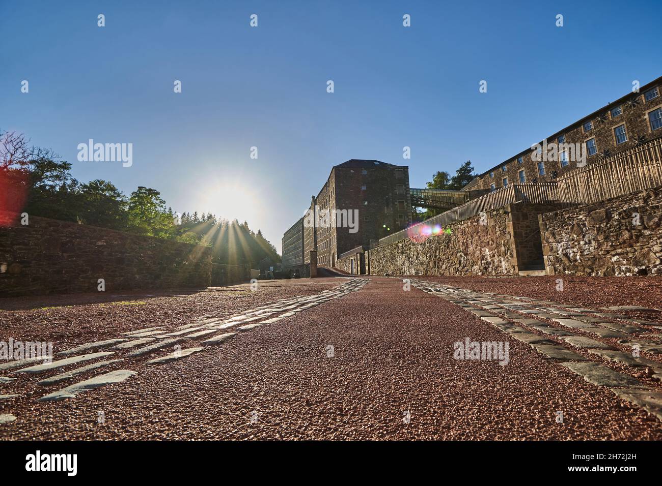 Serene landscape of midsummer sunset at New Lanark, Scotland Stock ...