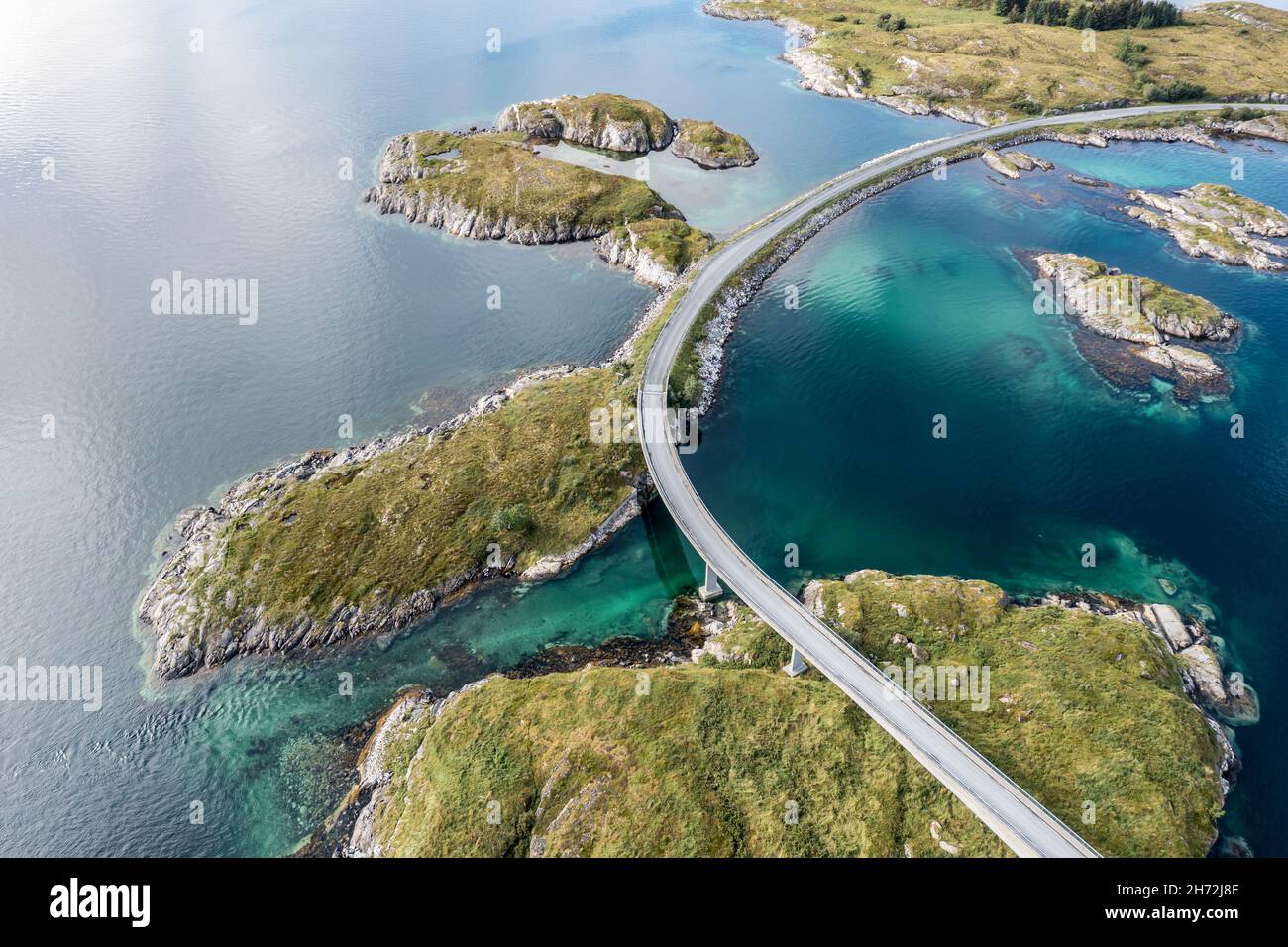 Aerial view of bridge connecting islands at the norwegian coast, Norway ...