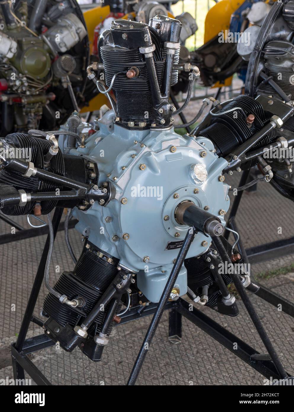 Old aircraft engine with wood propeller, vintage plane close up Stock ...