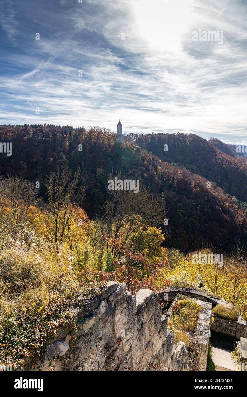Old watchtower on a hill in the middle of the autumn forest Stock Photo ...