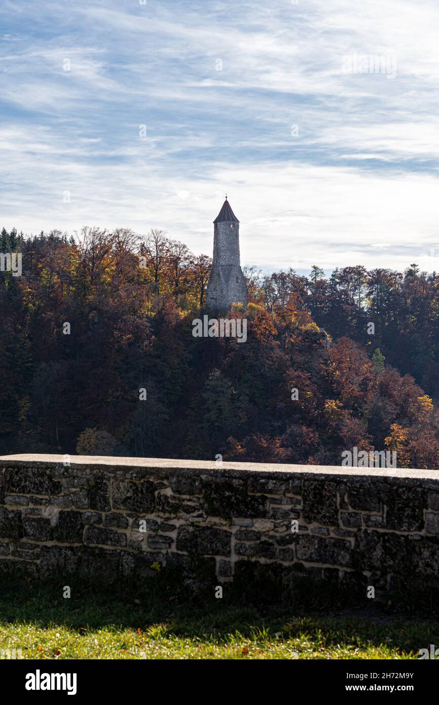Old watchtower on a hill in the middle of the autumn forest Stock Photo ...