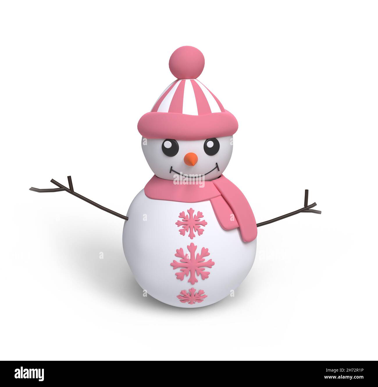 Cute cartoon snowman on a white background with clipping path. 3D image ...
