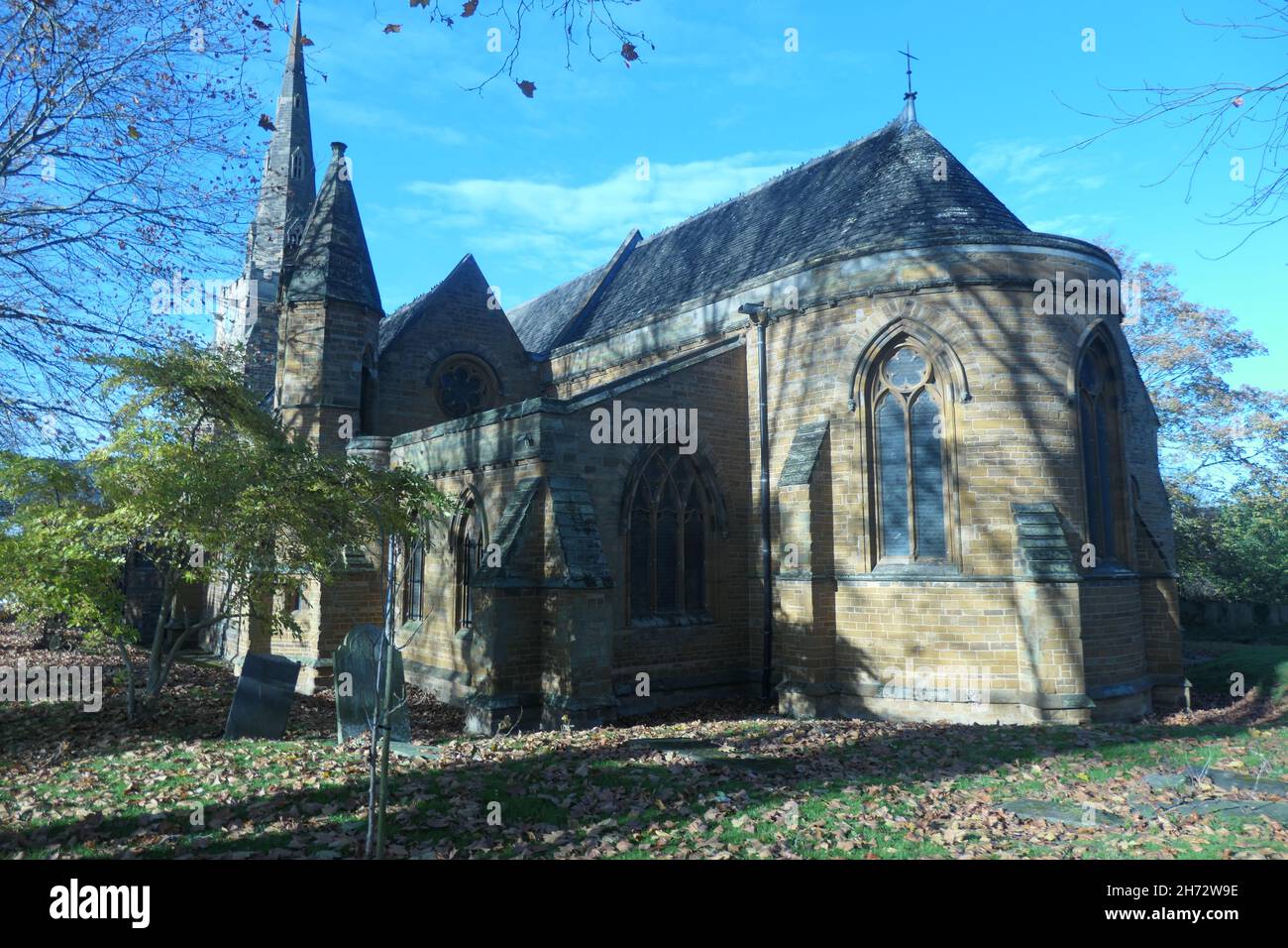 Stained Glass And Holly Sepulchre Church Northampton Uk Outside Sunny