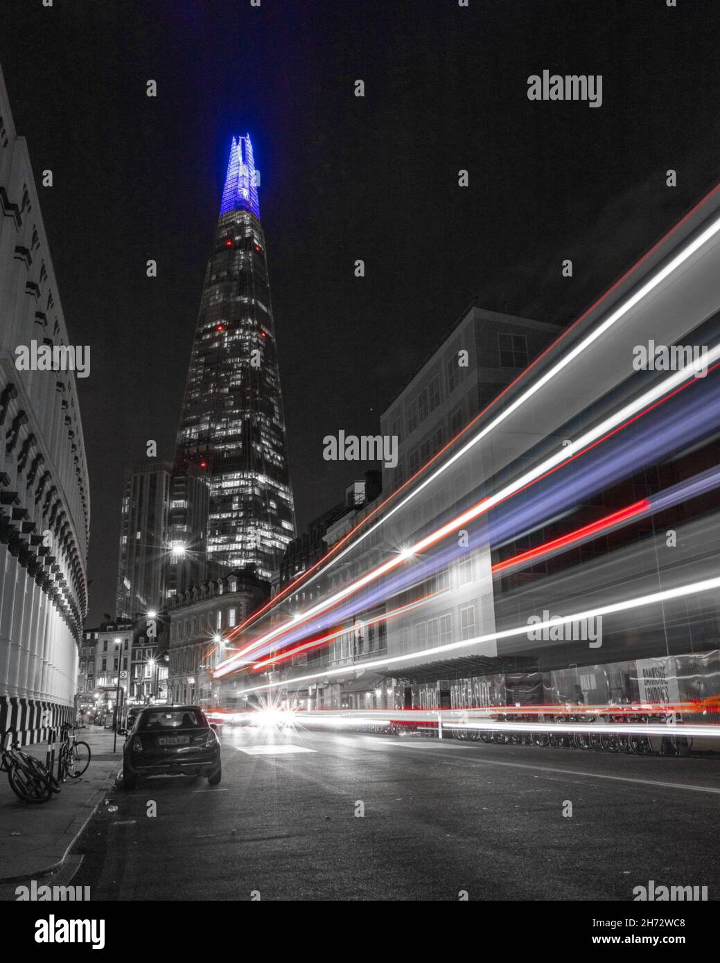 Colour Splash Bus Trails, The Shard, London Stock Photo - Alamy