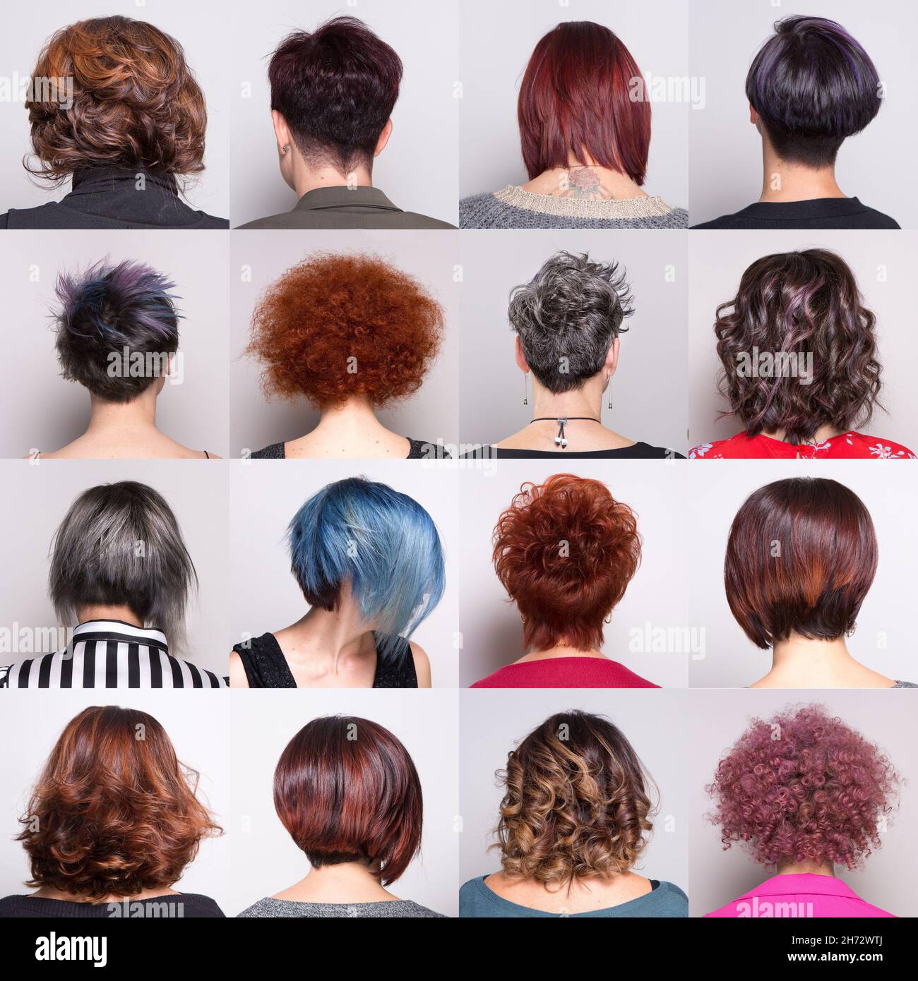 Set of different female hairstyles with turned women Stock Photo - Alamy