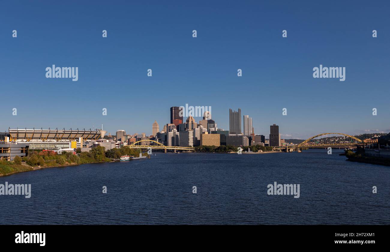 Cityscape of Pittsburgh, Pennsylvania. Allegheny and Monongahela Rivers ...