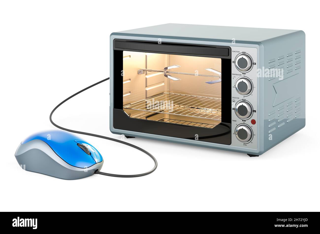 Convection toaster oven with computer mouse. 3D rendering isolated on ...
