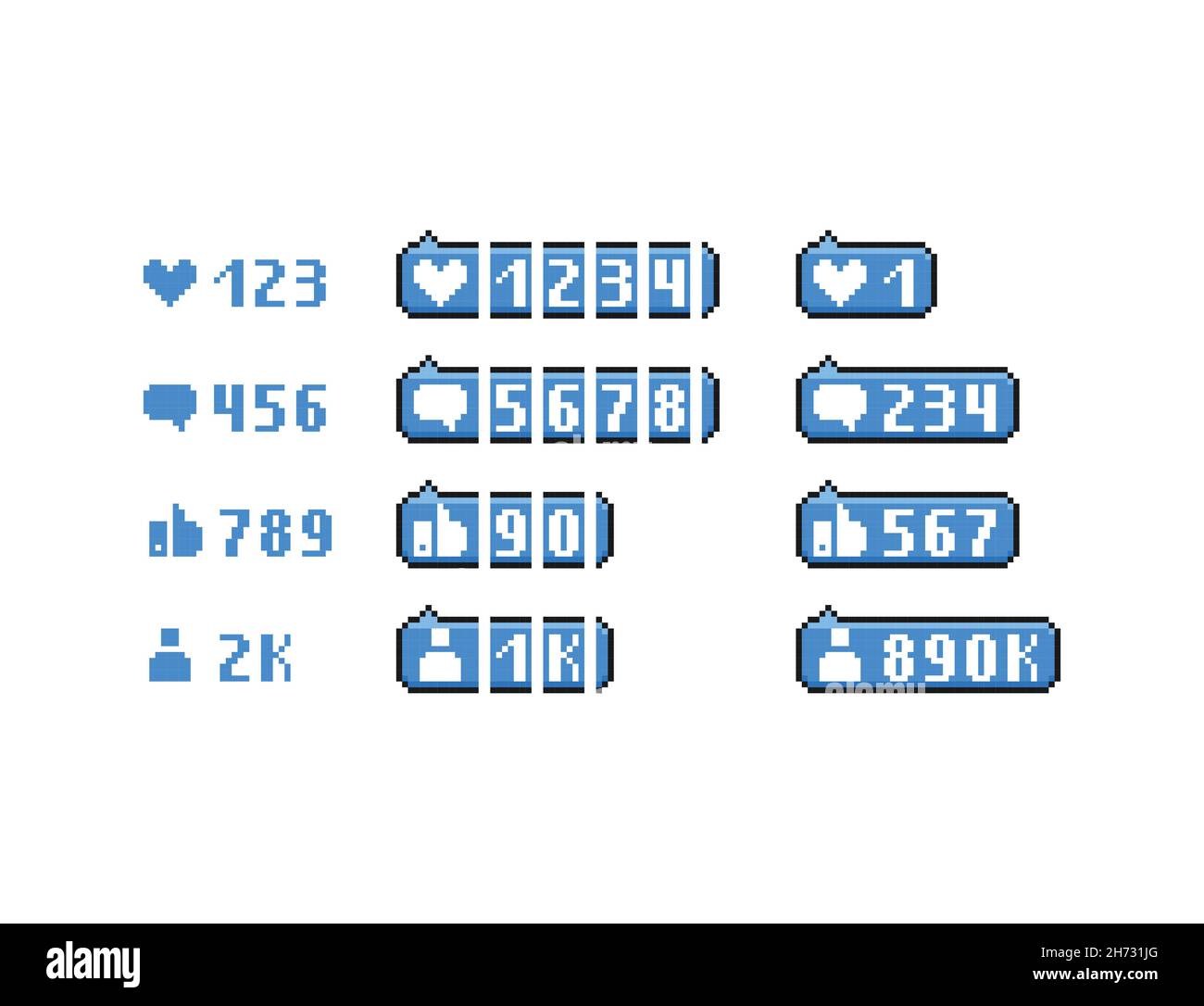 Vector pixel art 8 bit blue bubble with white heart, person, thumbs up ...