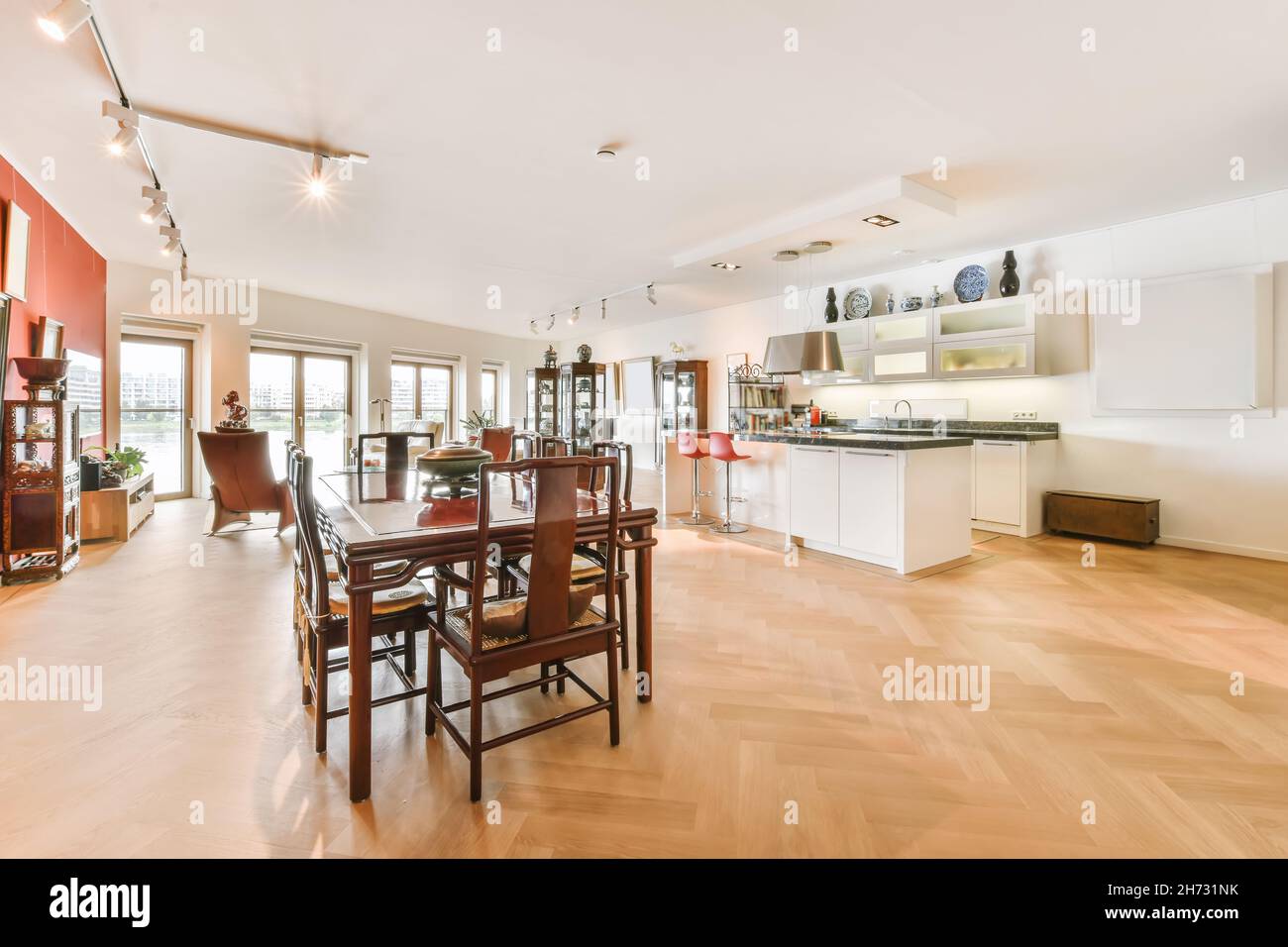 Interior of a large studio apartment with an unusual design Stock Photo ...