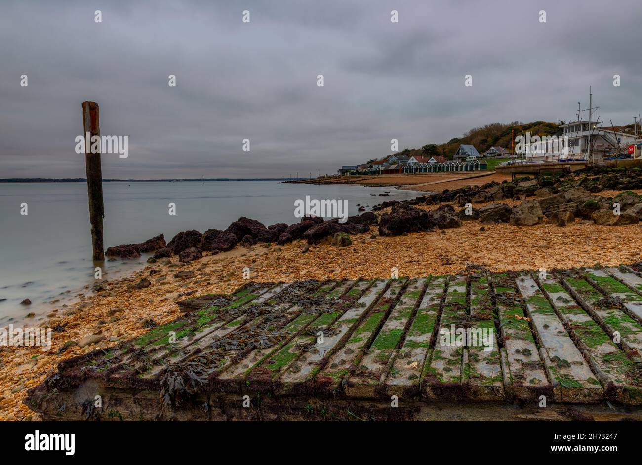 old slipway covered in seaweed at gurnard sailing club near cowes on ...