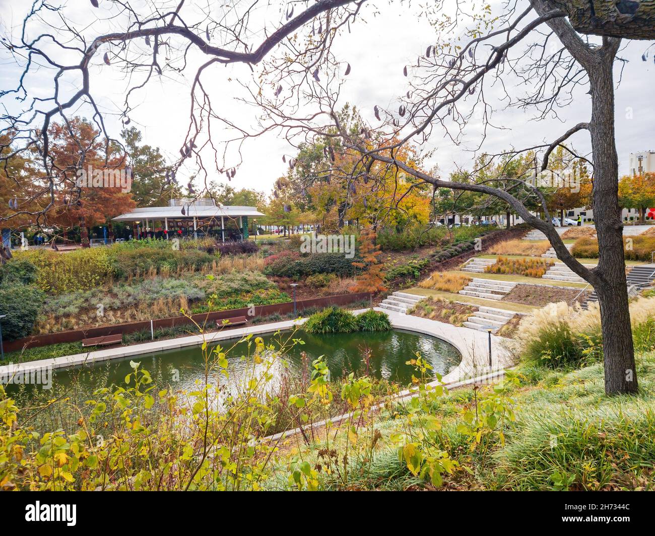 Overcast view of the garden of Myriad Botanical Gardens at Oklahoma ...