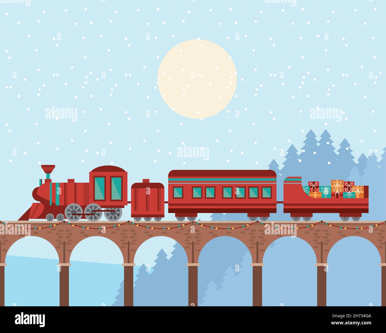 bridge and christmas train Stock Vector Image & Art - Alamy
