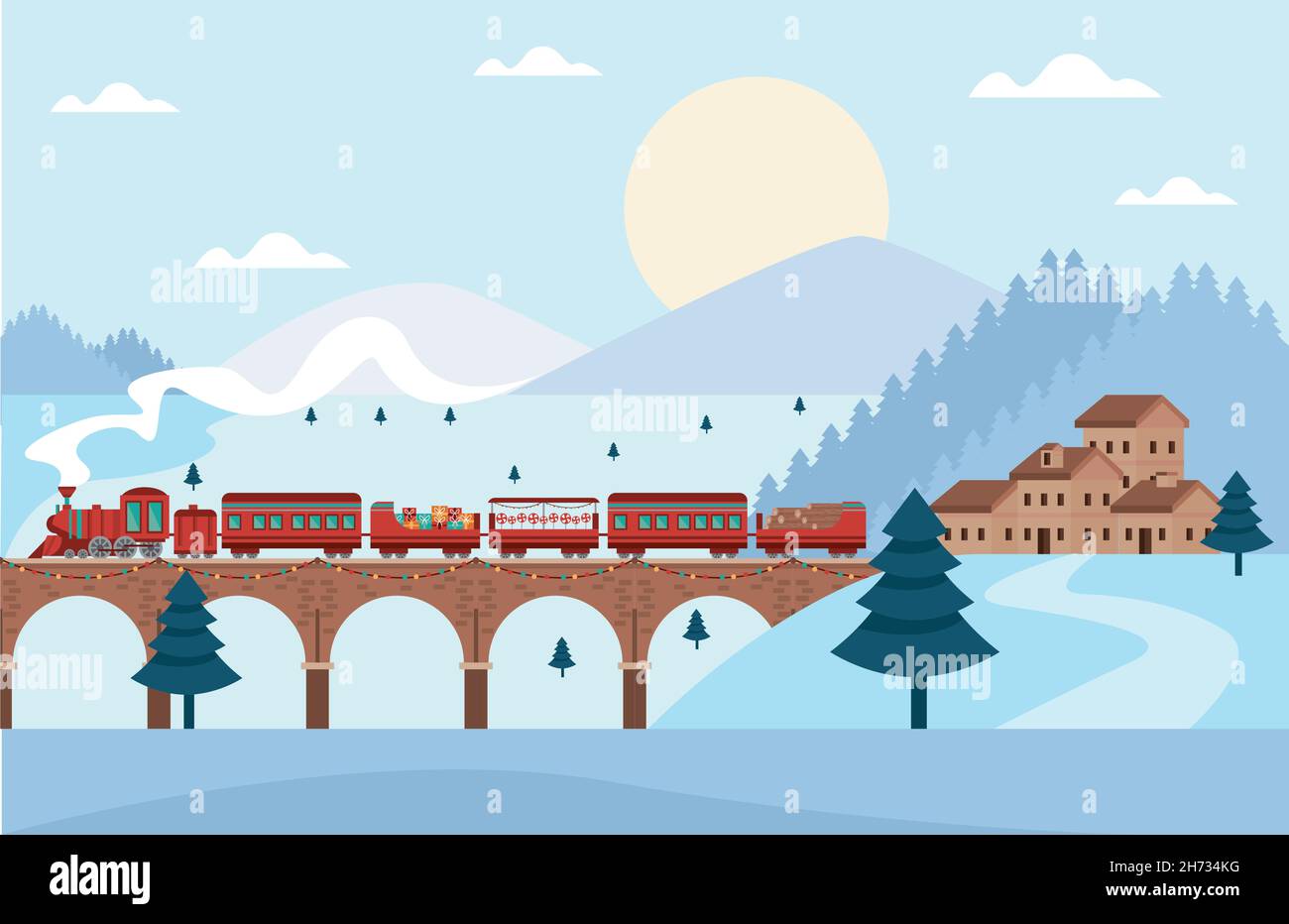 christmas train in snowscape Stock Vector Image & Art - Alamy