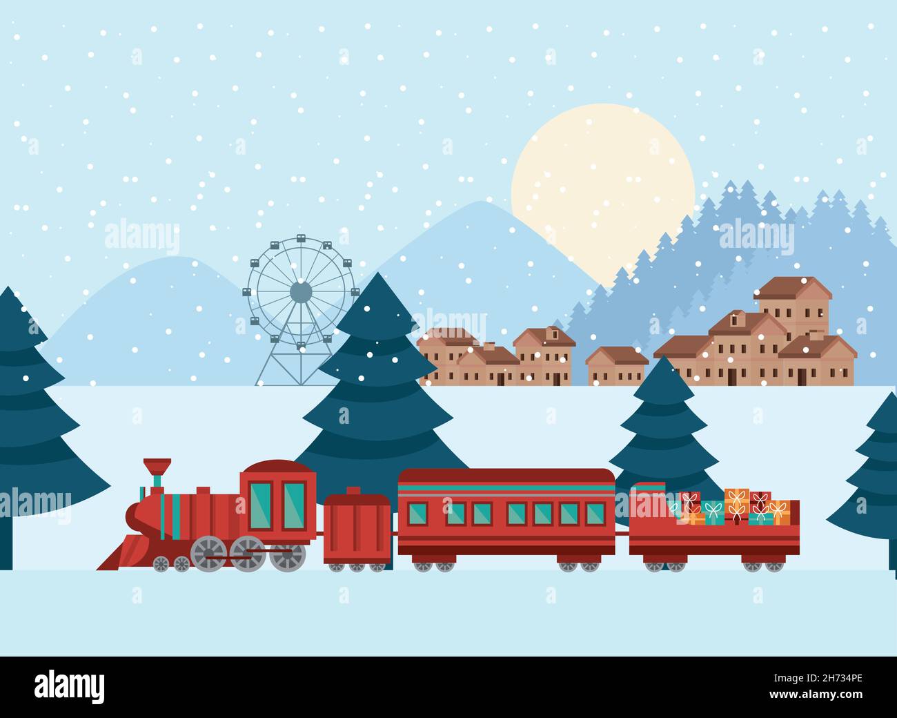 snowscape with christmas train Stock Vector Image & Art - Alamy