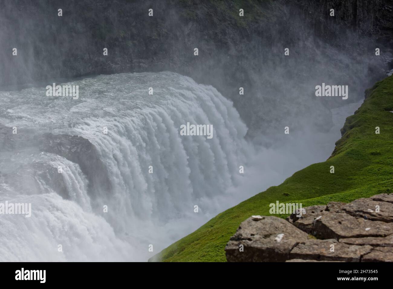 Gullfoss Falls, Golden Falls, drops 32 meters, 105 ft into a canyon ...