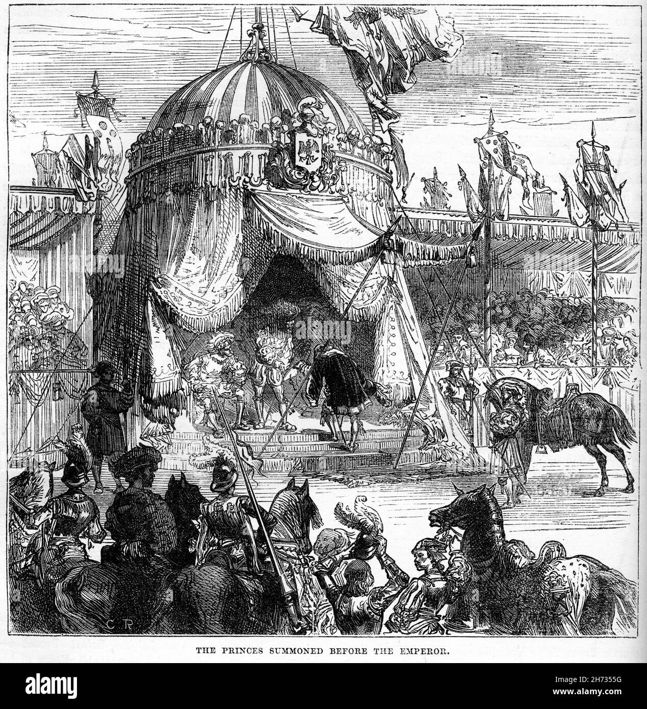 Engraving of he Princes summoned before the Emperor of Germany, Charles ...