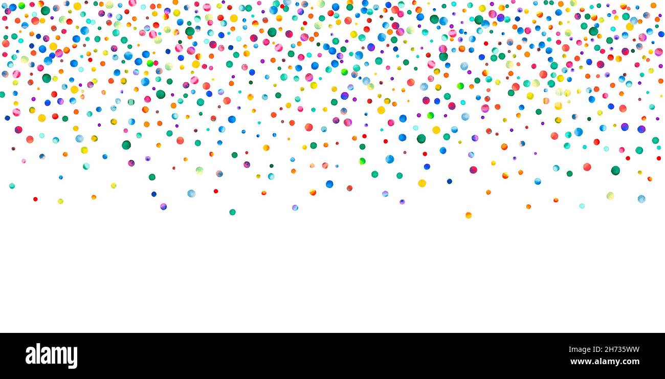 Watercolor confetti on white background. Alluring rainbow colored dots ...
